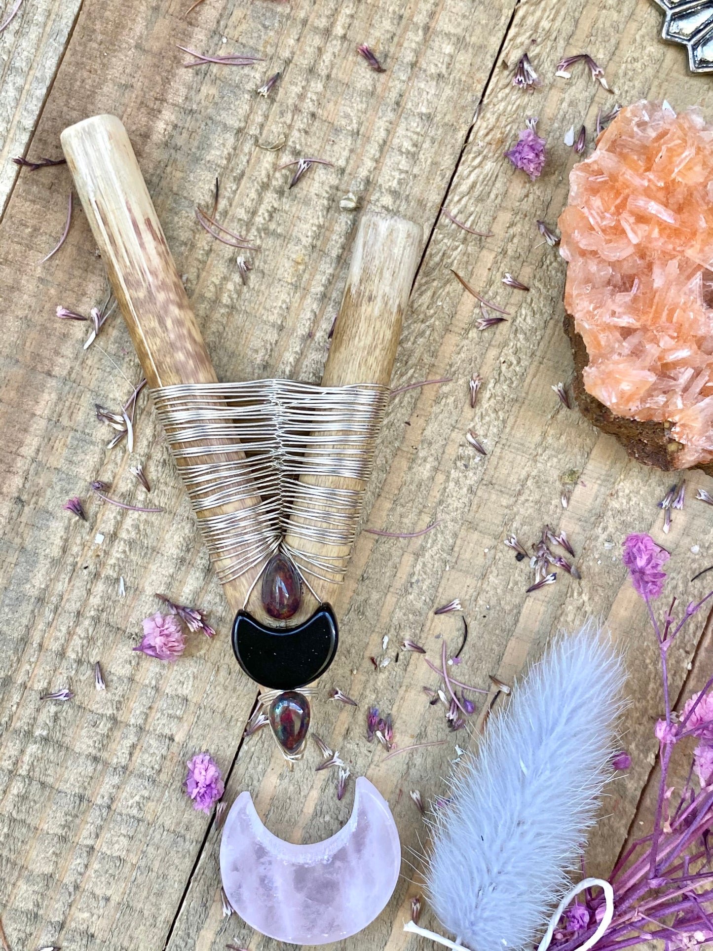 Obsidian Moon & Smokey Opals in Sterling Silver – Dreamy Earth