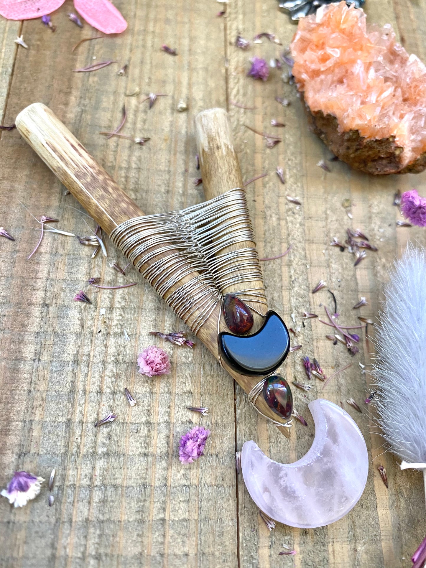 Obsidian Moon & Smokey Opals in Sterling Silver – Dreamy Earth